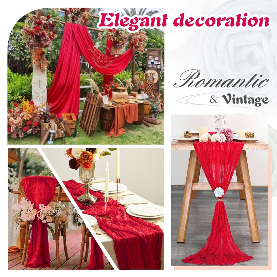Red Cheesecloth Table Runner 6 Pack 35" Boho Gauze Runner 120 inches ...