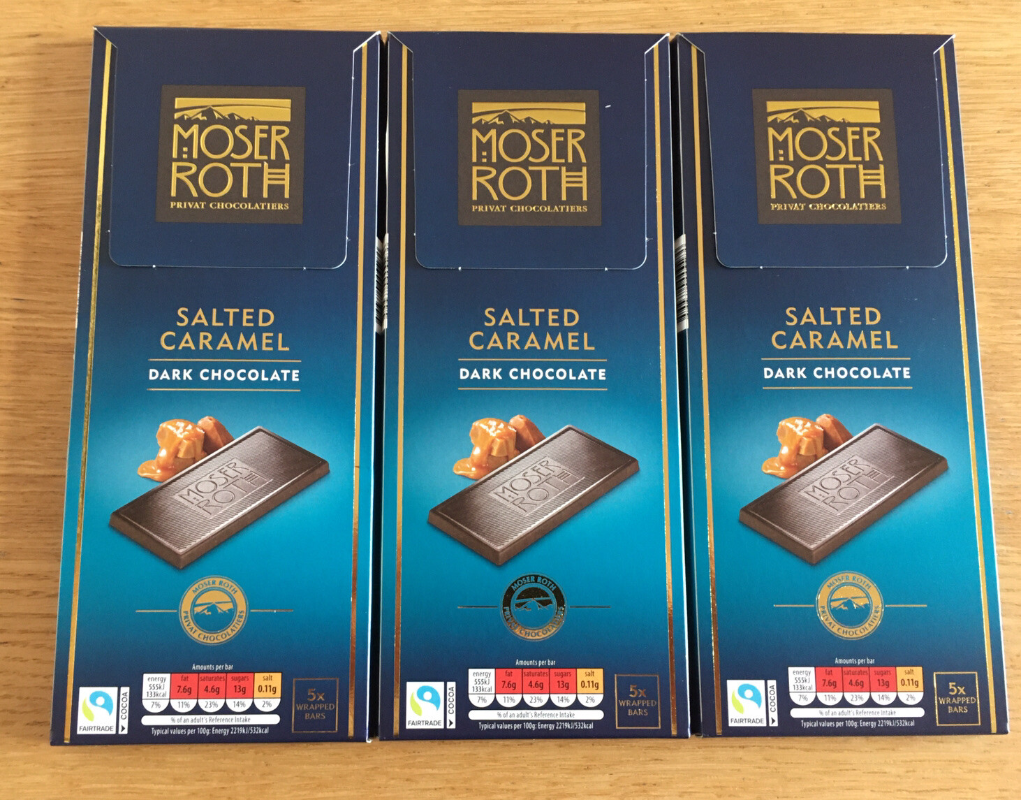 Moser Roth Salted Caramel Dark Chocolate 125g X3. 5 X Bars Each Pack ...
