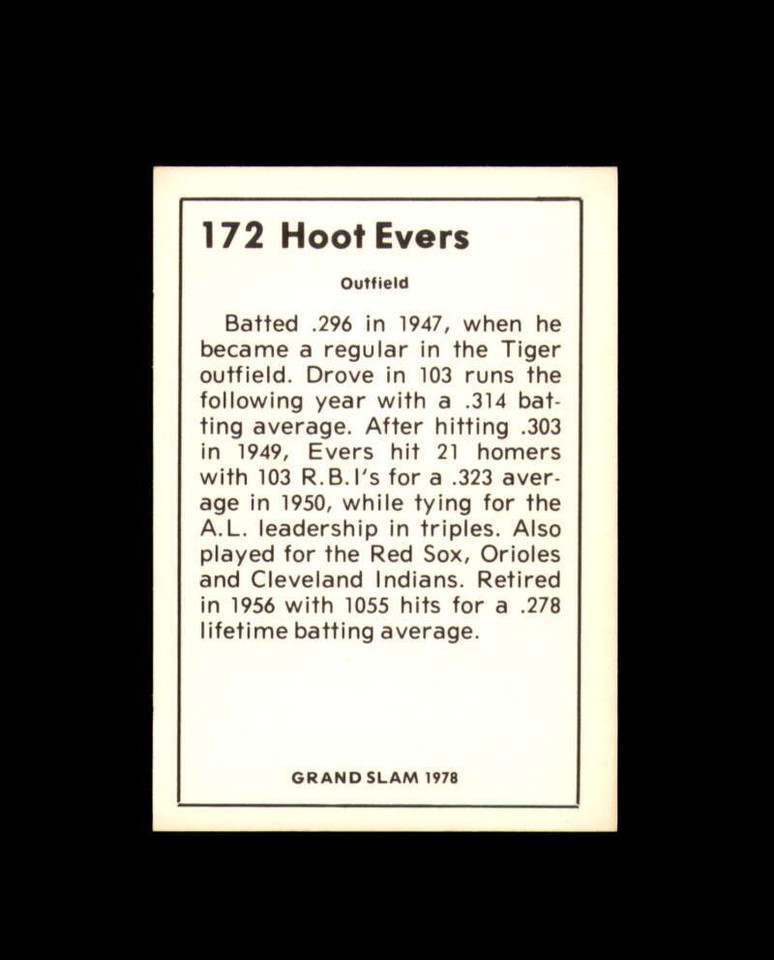 Hoot Evers Signed 1978 Grand Slam Detroit Tigers Autograph | eBay