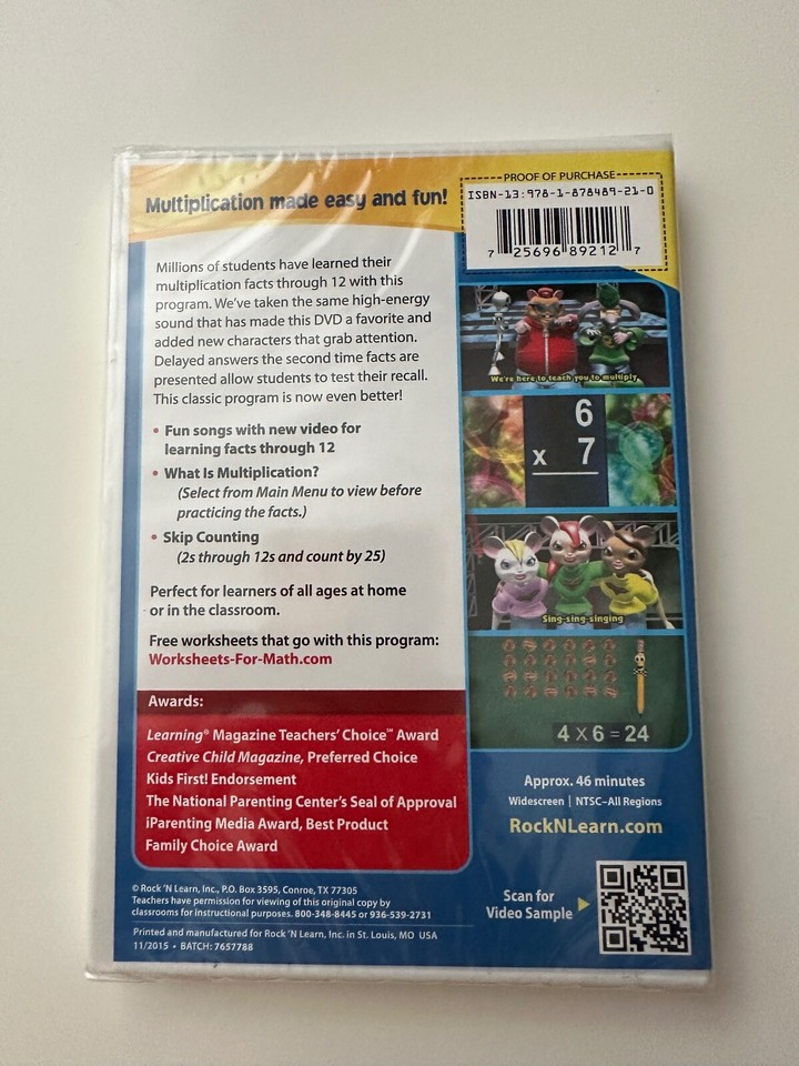 Rock N Learn- Easy Multiplication Rap DVD NEW Sealed Math Teaching ...