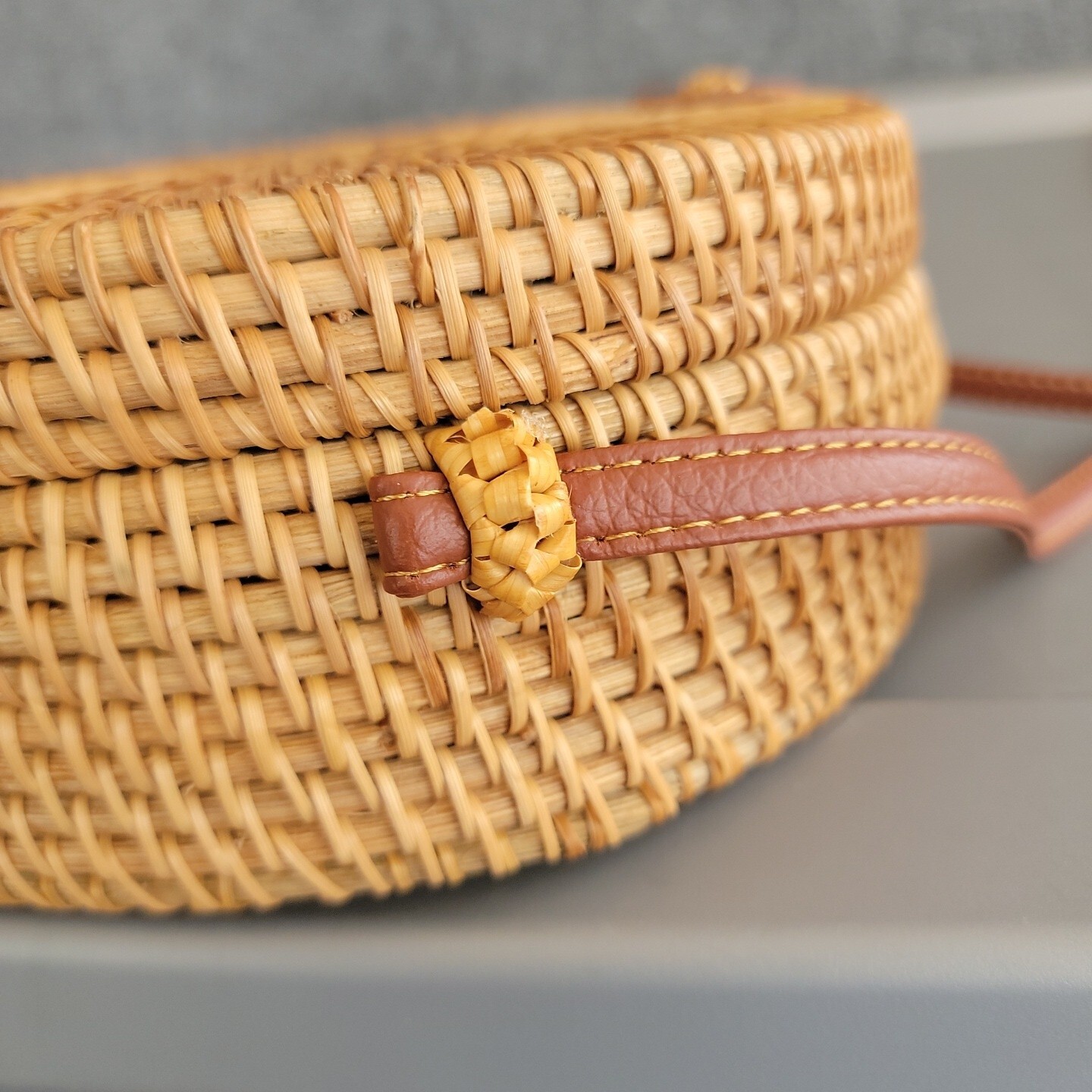 Rattan Straw Woven Circular Round Shoulder Crossbody Strap Bag Handbag ...