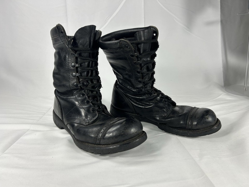 Vintage Corcoran Mens Military Jump Boots Cap Toe Black Leather Size 10 ...