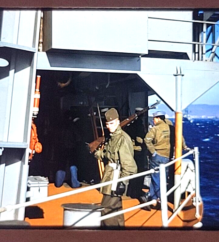 1950s Sailor Rifles on Deck Battleship Red Border 35mm Kodak Photo ...