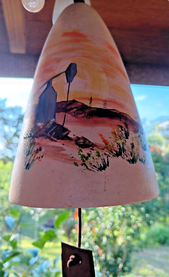Dobe Arizona numbered (144) clay chime w/hand painted landscape, copper ...