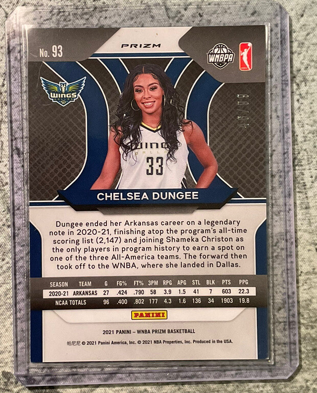2021 Panini WNBA Prizm CHELSEA DUNGEE RC Rookie PURPLE Prizm /99 WINGS ...