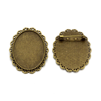 10x Tibetan Alloy Oval Brooch Setting Bezel Blank Bases w/ Pin Back ...
