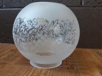 Bow and Scroll PANEL SCENE GAS LAMP SHADE 4" fitter etched glass oil, 8 ...