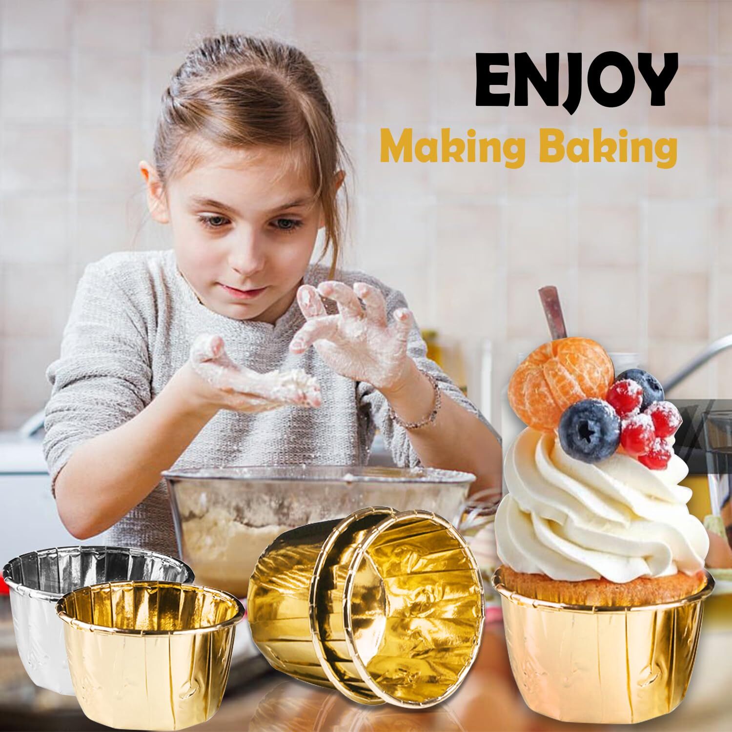 Silver Foil Metallic Paper Baing Cups Muffin Cups Cupcae Liners 50count ...