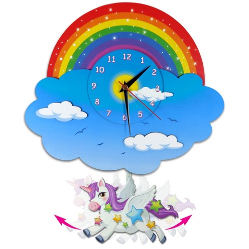 Unicorn Rainbow Pendulum Wall Clock - Three-dimensional View Kids ...