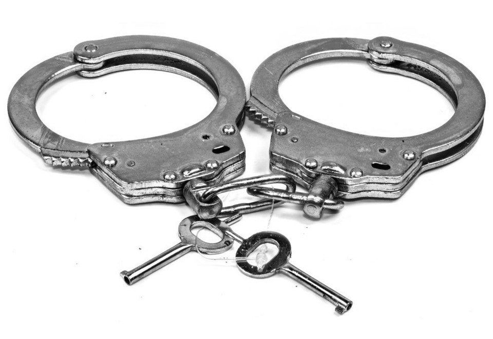 REAL Police Hand Cuffs Professional SOLID STEEL SLIDING DOUBLE LOCK ...