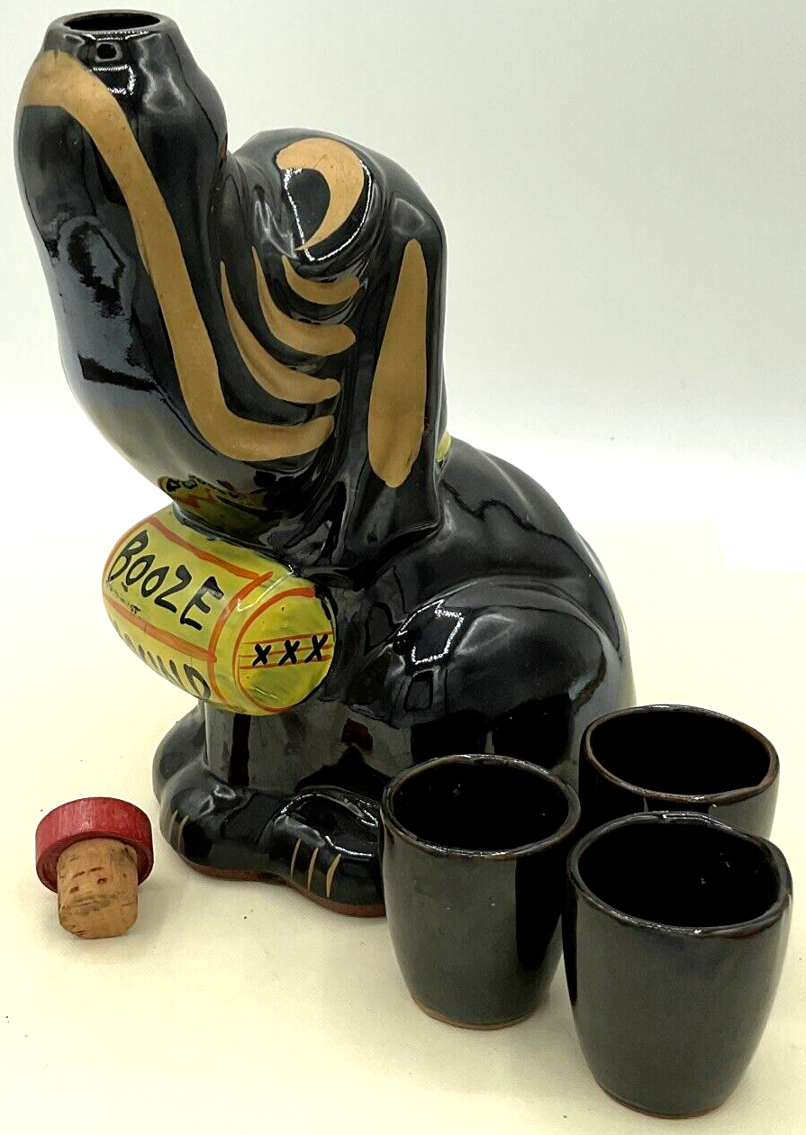 Vintage Ceramic Booze Hound EMPTY Decanter 3 Shot Glasses MCM Japan ...