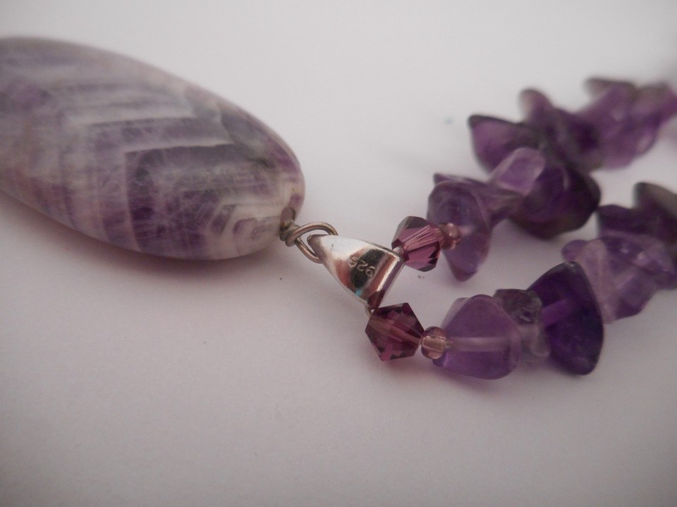 Solid Sterling Silver Banded Purple Amehtyst Pendant Nugget Chain ...