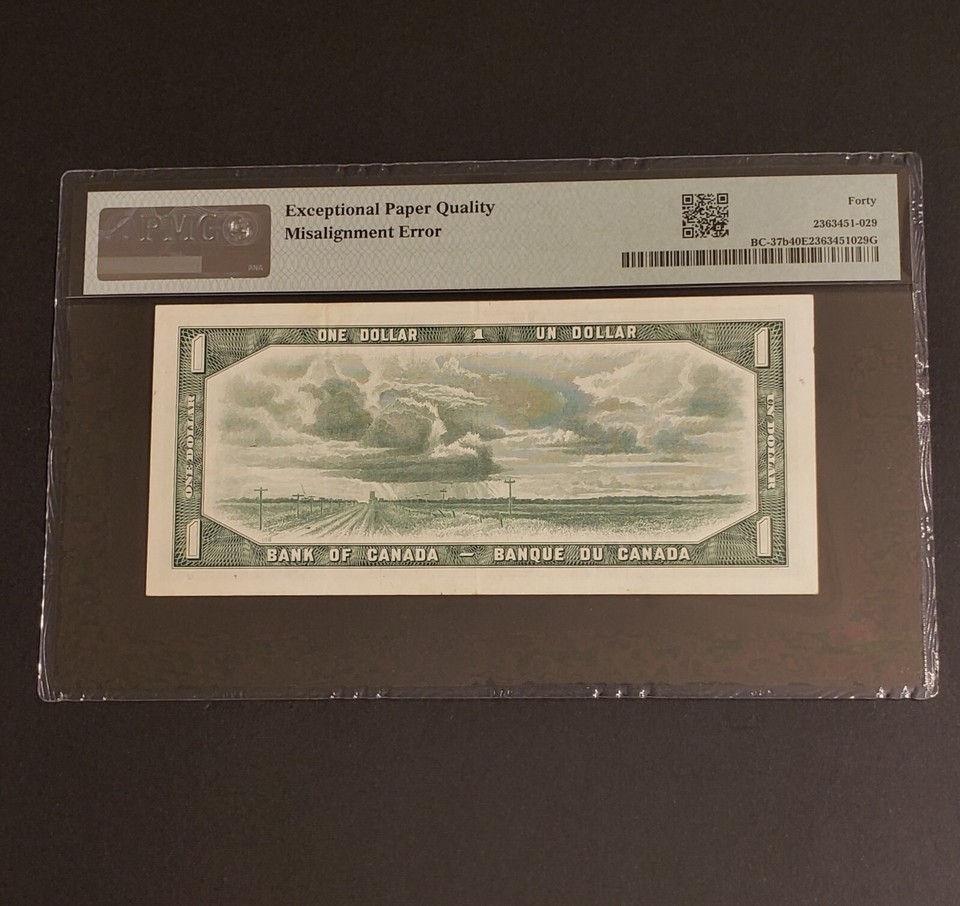 RARE MISALIGNMENT SERIAL # ERROR 1954 Bank of Canada $1 Banknote. PMG ...