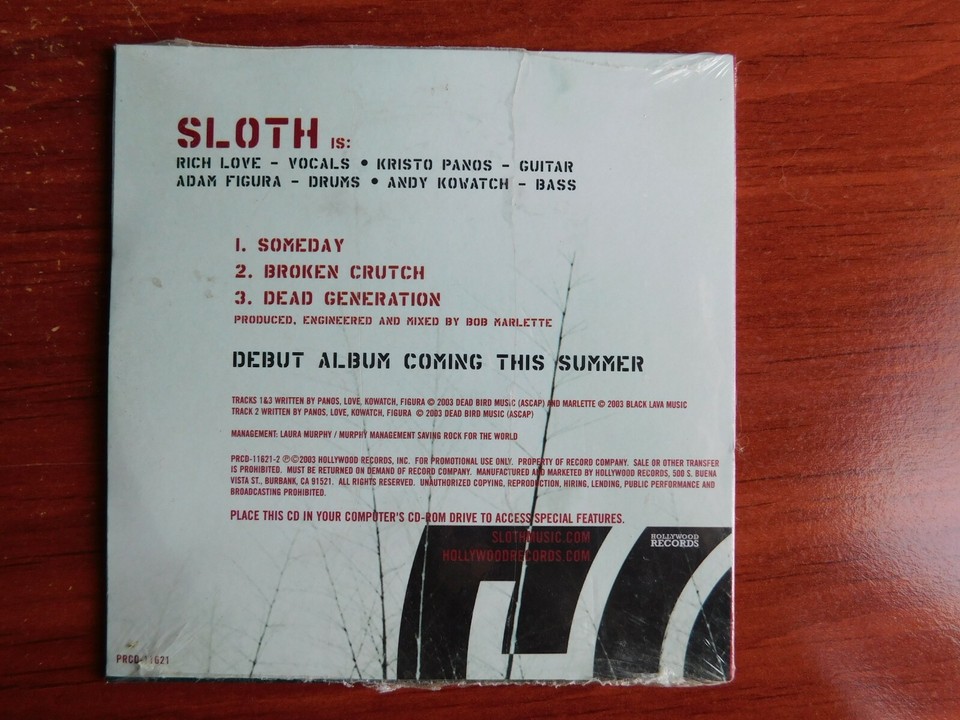 Sloth - promo sampler - *New* RARE CD - Someday, Broken Crutch, Dead ...