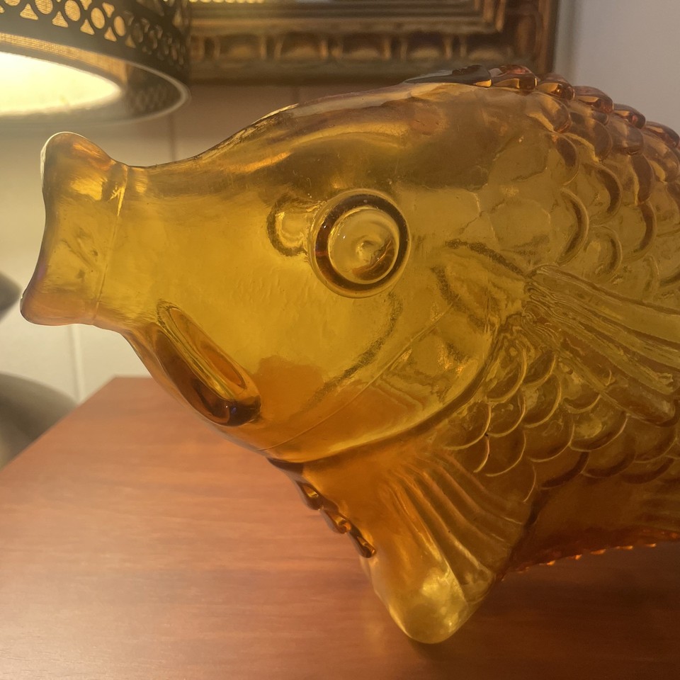 Vintage Amber Glass Fish Shaped Decanter Wine Bottle | eBay