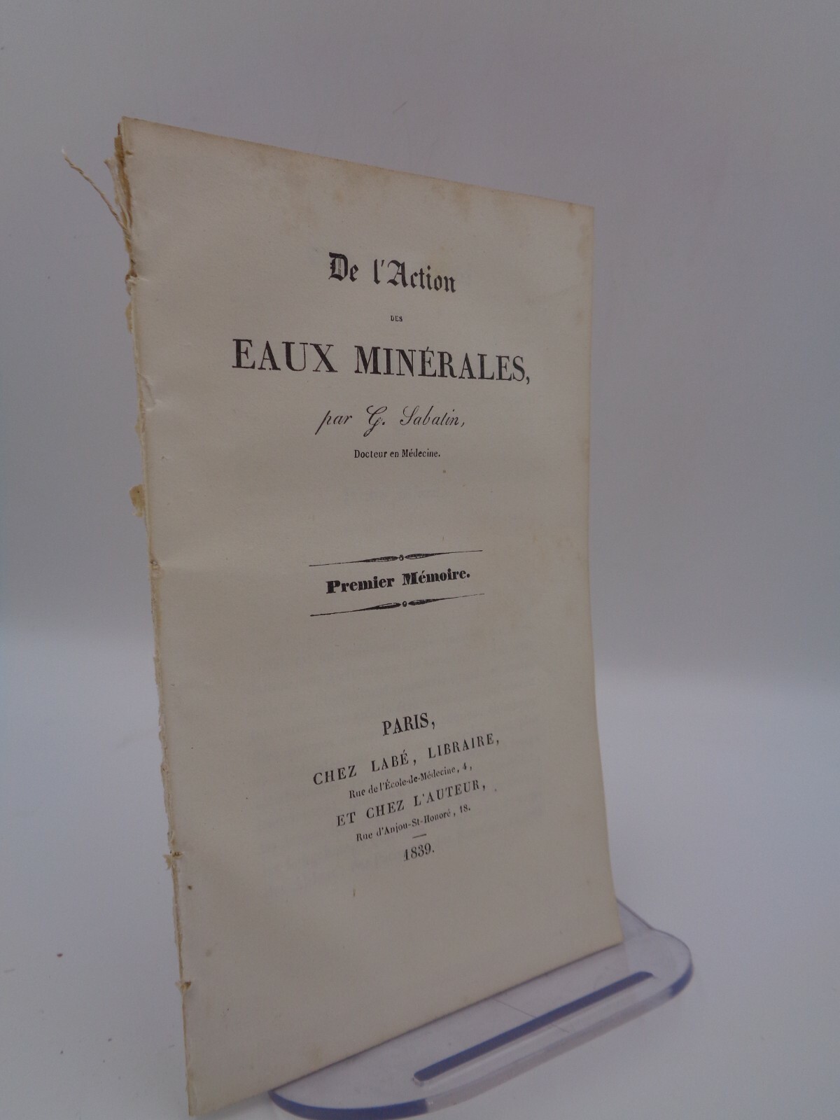 Thermalism / G.Sabatin: of the Action Des Eaux Mineral 1er Mémoire 1839 ...