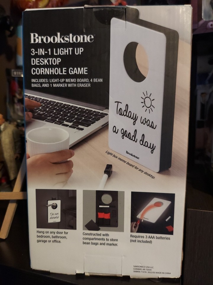 BROOKSTONE 3 IN 1 - LIGHT UP memo office DESKTOP CORNHOLE GAME - brand ...