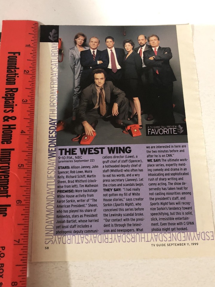 West Wing Tv Guide Vintage Print Ad Martin Sheen Rob Lowe Bradley ...