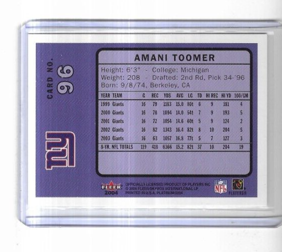 2004 Fleer Platinum Football #96 Amani Toomer New York Giants | eBay
