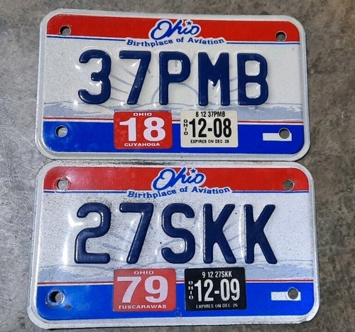 Vintage Ohio Motorcycle License Plate Birthplace of Aviation Lot of 2 ...