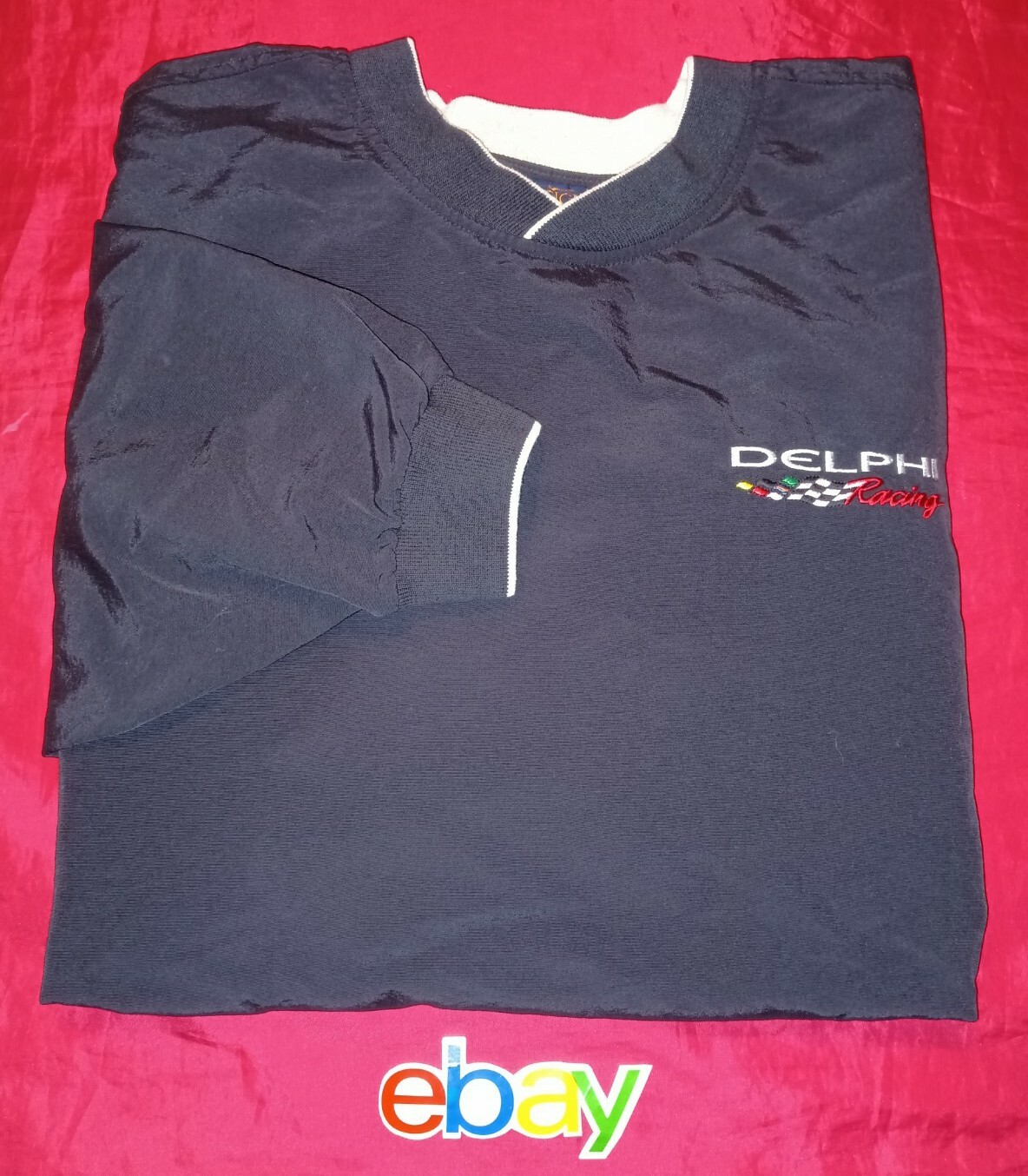 VINTAGE Antigua DELPHI AUTO RACING BLACK NYLON Windbr… - Gem