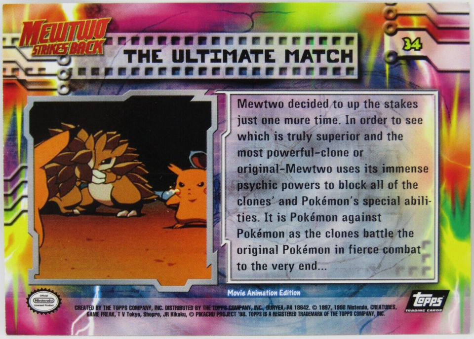Topps Pokemon Card The Ultimate Match #34 Mewtwo Strikes Back Non Foil ...