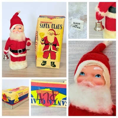 Vintage 50s Alps Mechanical Bell Ringing Wind Up Santa Claus Toy ...