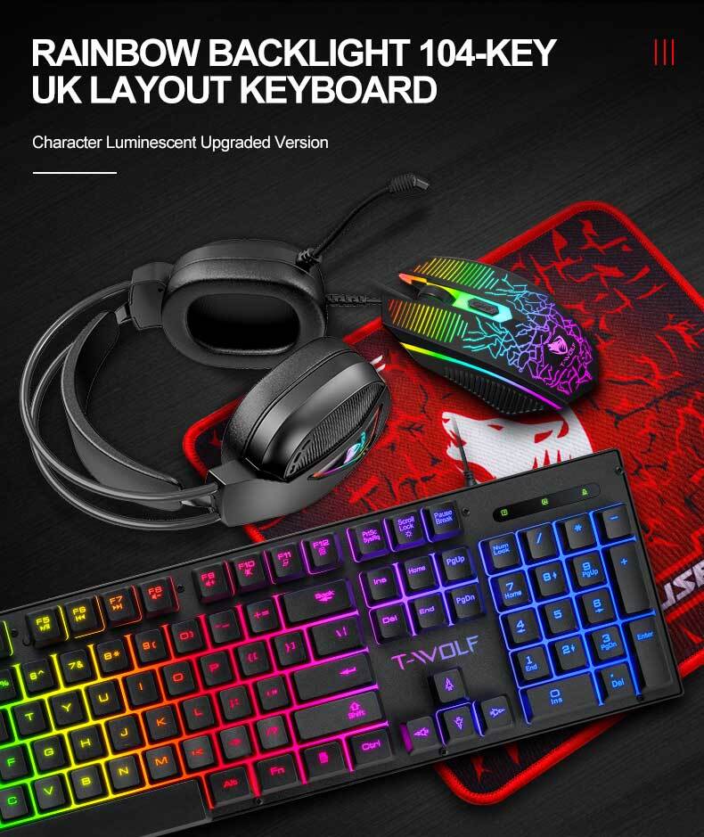 Wired USB Keyboard with Mouse Combo Mice Gaming Headphone Earphone ...