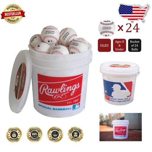 Youth 8U Practice Baseballs Bucket - 24 Durable Baseballs with MLB Logo ...