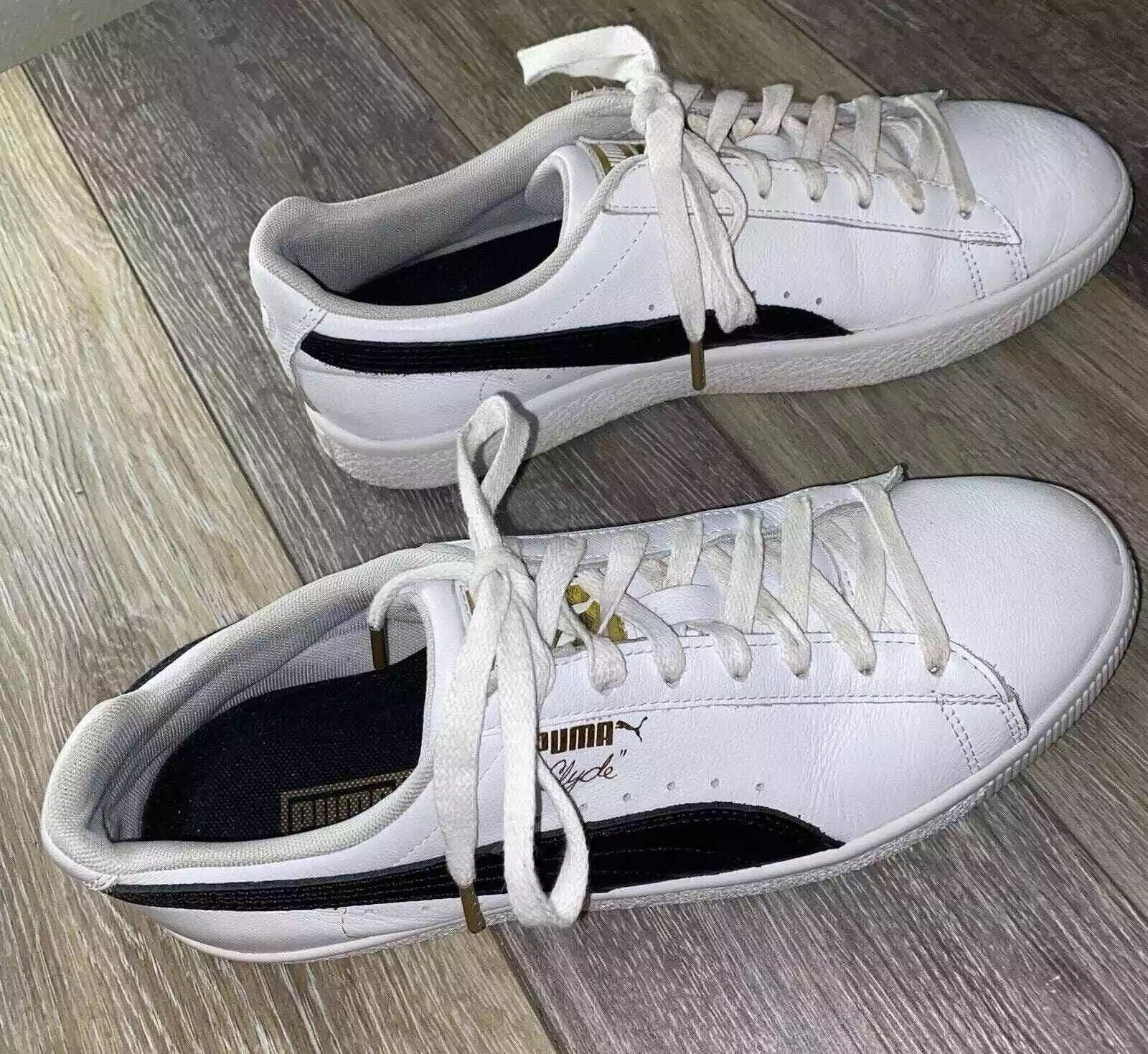 Puma Classic Clyde Leather White Black Gold Sneaker S… - Gem