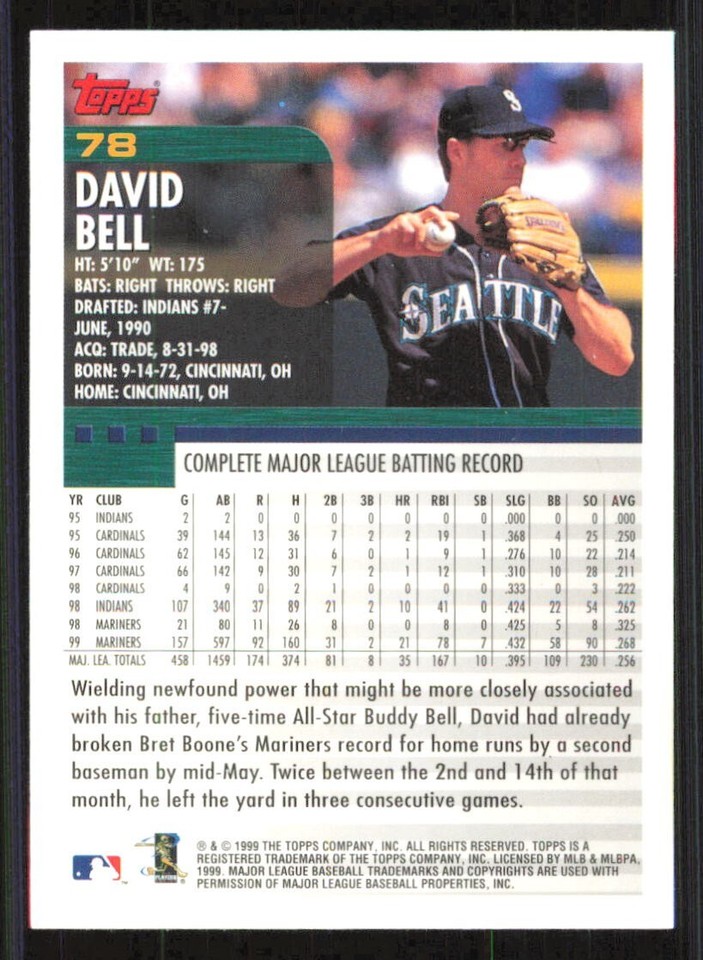 2000 Topps Limited Edition DAVID BELL card SEATTLE MARINERS #78 | eBay