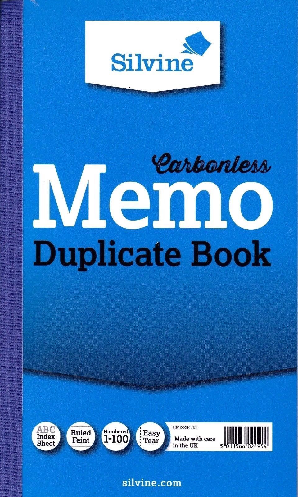 4 x Silvine Full Size 8x5" Carbonless Memo Duplicate Book Perforated ...