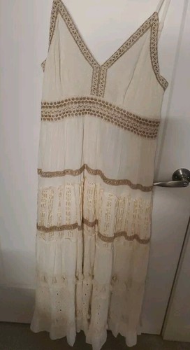 Me 2 Magic Anthropologie Sleeveless Maxi Dress Off-White & Tan Eyelet ...
