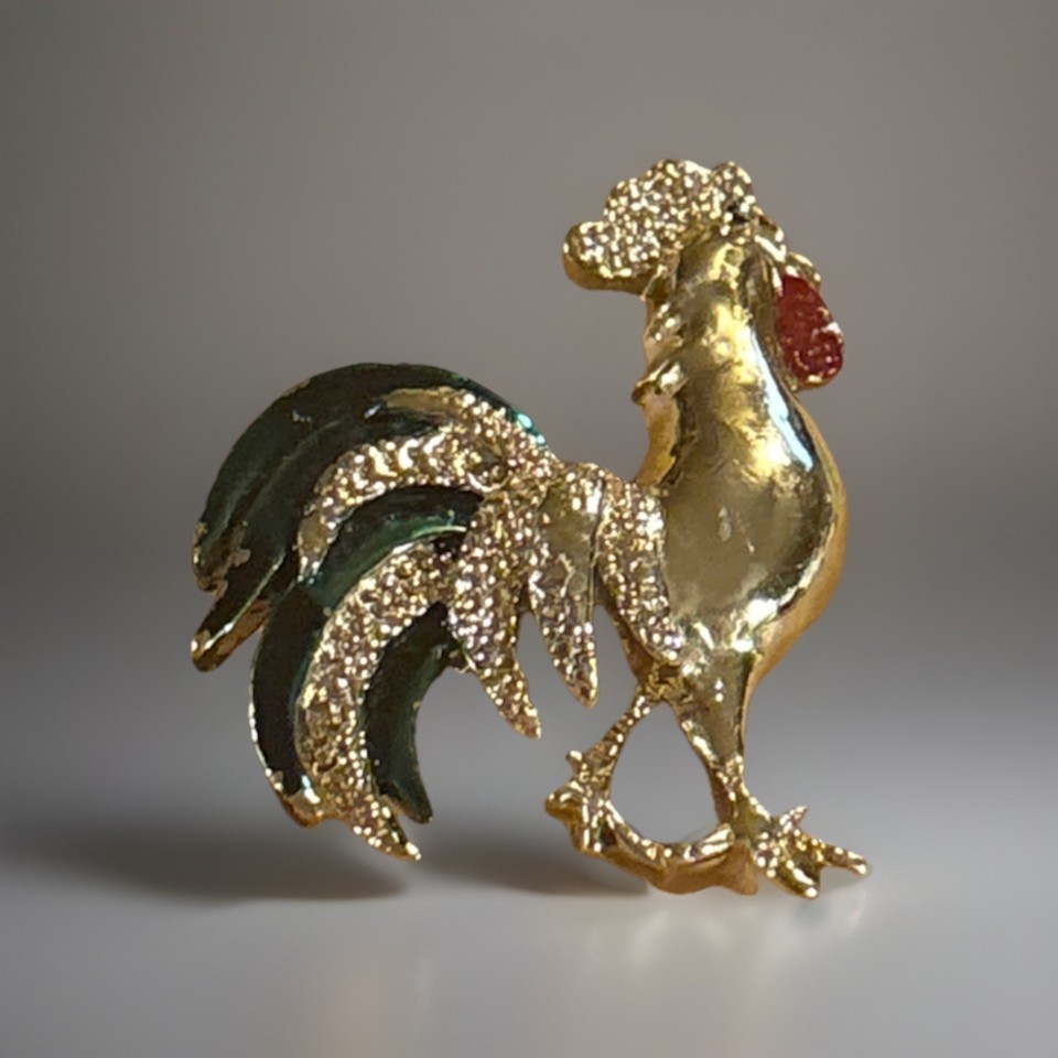 Vintage Rooster Gold Tone Brooch Pin Signed Jerry | eBay UK