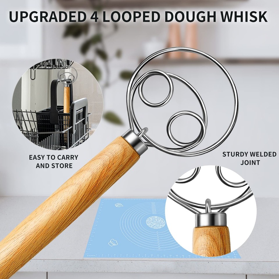 Danish Dough Whisk Stainless Steel Dough Hook Dutch Whisk for Sourdough ...