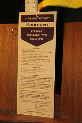 Vintage 1979 Sears Kenmore Microwave Oven Checklist Hang Tag | eBay