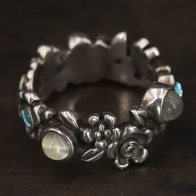Sterling Silver - PANDORA ALE Moonstone & Topaz Flower Ring Size 6 - 6g ...