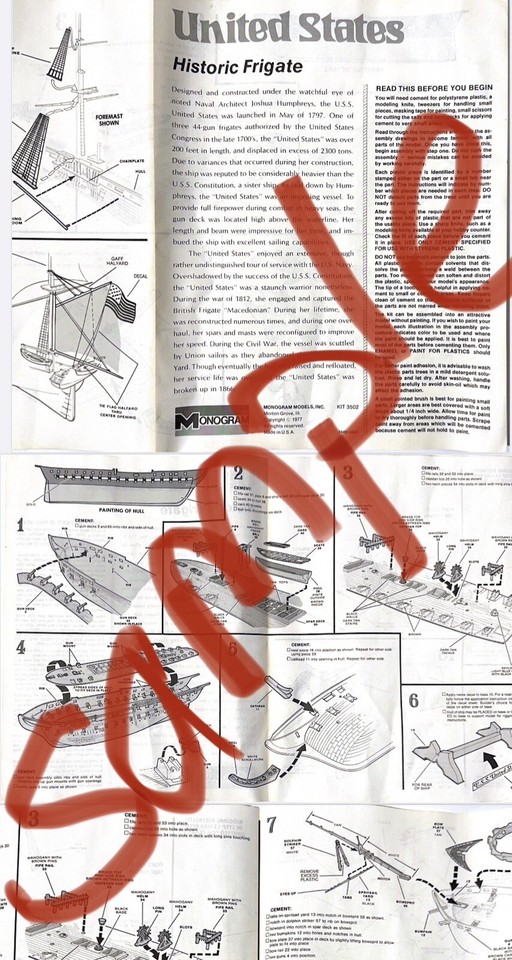 1977 Monogram Historic US Frigate Ship Model Kit 3502 INSTRUCTIONS ONLY ...