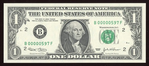 Beautiful Crisp Fancy Low Serial 2003 $1 Note | eBay