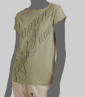 $70 Ralph Lauren Women Green Script-Logo Cotton-Blend T-Shirt Top ...