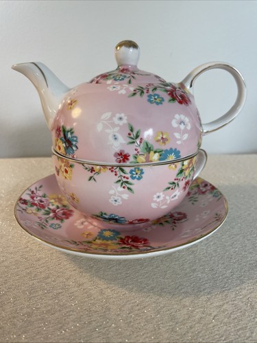 Grace Teaware Pink Floral Tea for One Fine Porcelain Teapot Cup Sauce ...