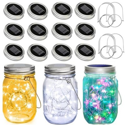 Mason 20 LED Jar Lid Lights Solar Powered Fairy Firefly String Garden ...