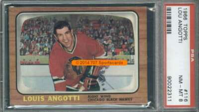 1966 Topps Hockey #116 Lou Angotti PSA 8 Blackhawks (2311) | eBay