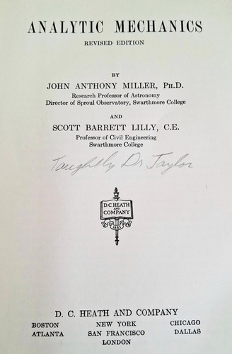 Analytic Mechanics Textbook, Miller & Lilly, 1935 revised edition, 307 ...