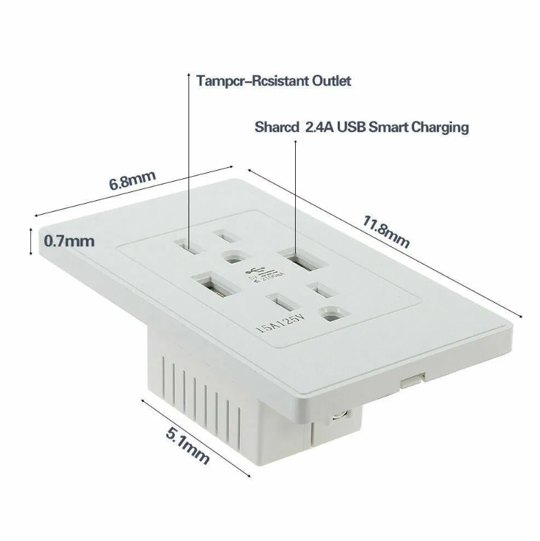 Dual Wall Outlet with USB Ports Charger AC Power Receptacle Plate Panel ...