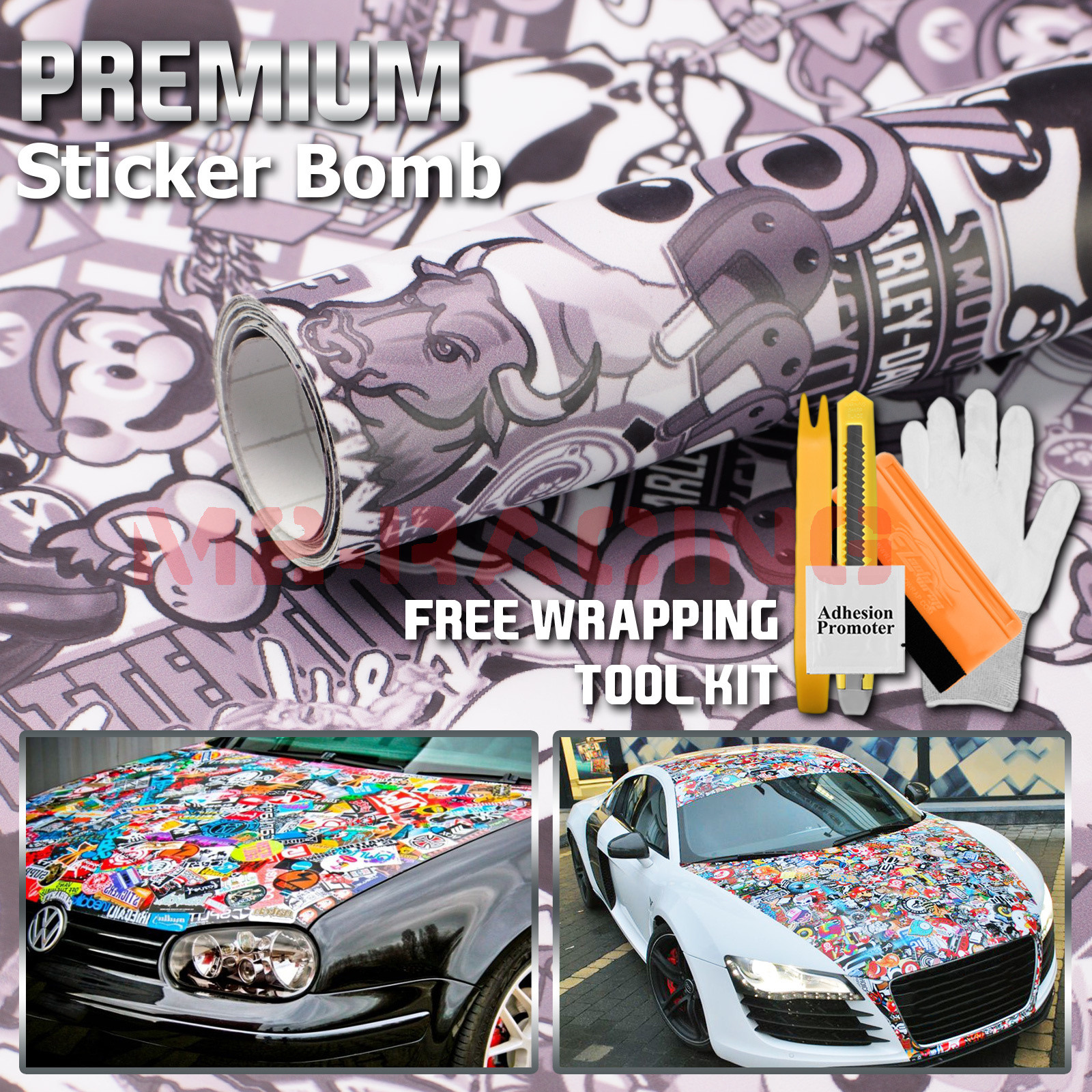 【Sticker Bomb】 Black White Vinyl Wrap Decal Film Graffiti Cartoon Sheet ...