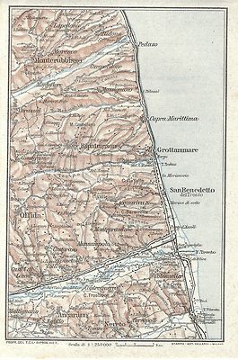Carta geografica antica COSTA ADRIATICA Pedaso F. Vibrata TCI 1924 ...