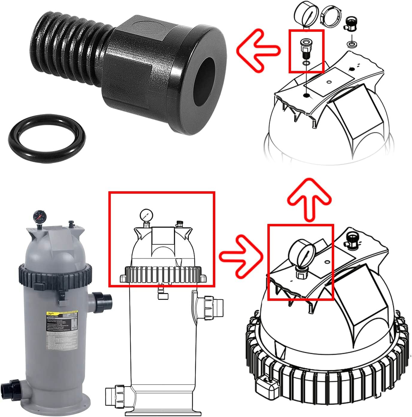 R0557100 Pressure Gauge Adapter for Zodiac Jandy CS/CJ Series Cartridge ...
