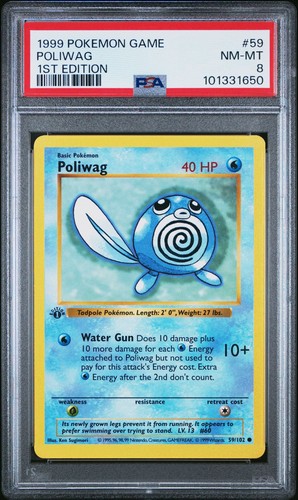PSA 8 - Pokemon Card - Base 59/102 - POLIWAG (common) *1st Edition ...