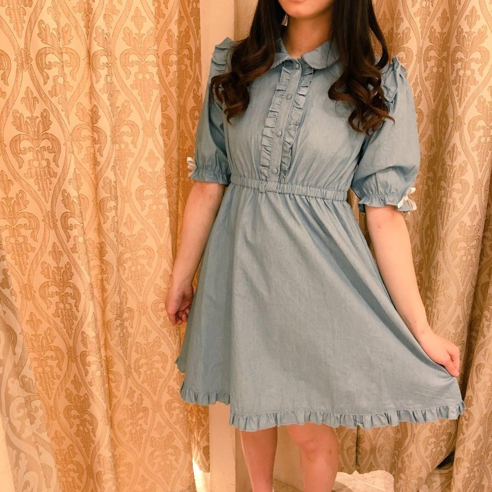 Liz Lisa Dungary Shirt Dress Denim/Ruffled Collar/Knee Length | eBay